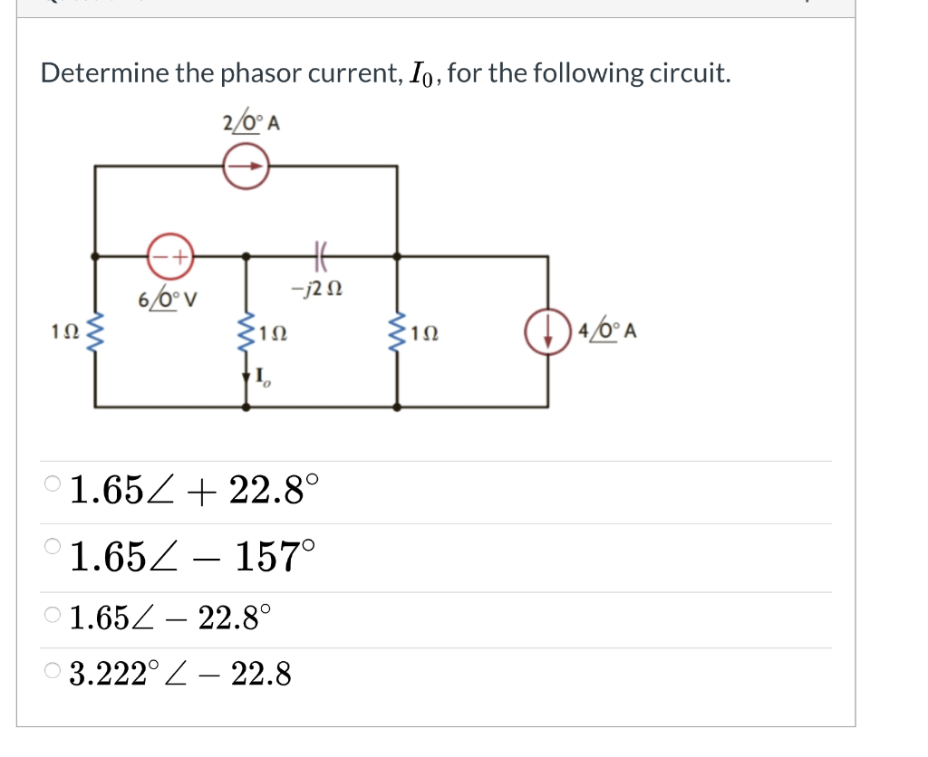 Solved Determine the phasor current, Io, for the following | Chegg.com
