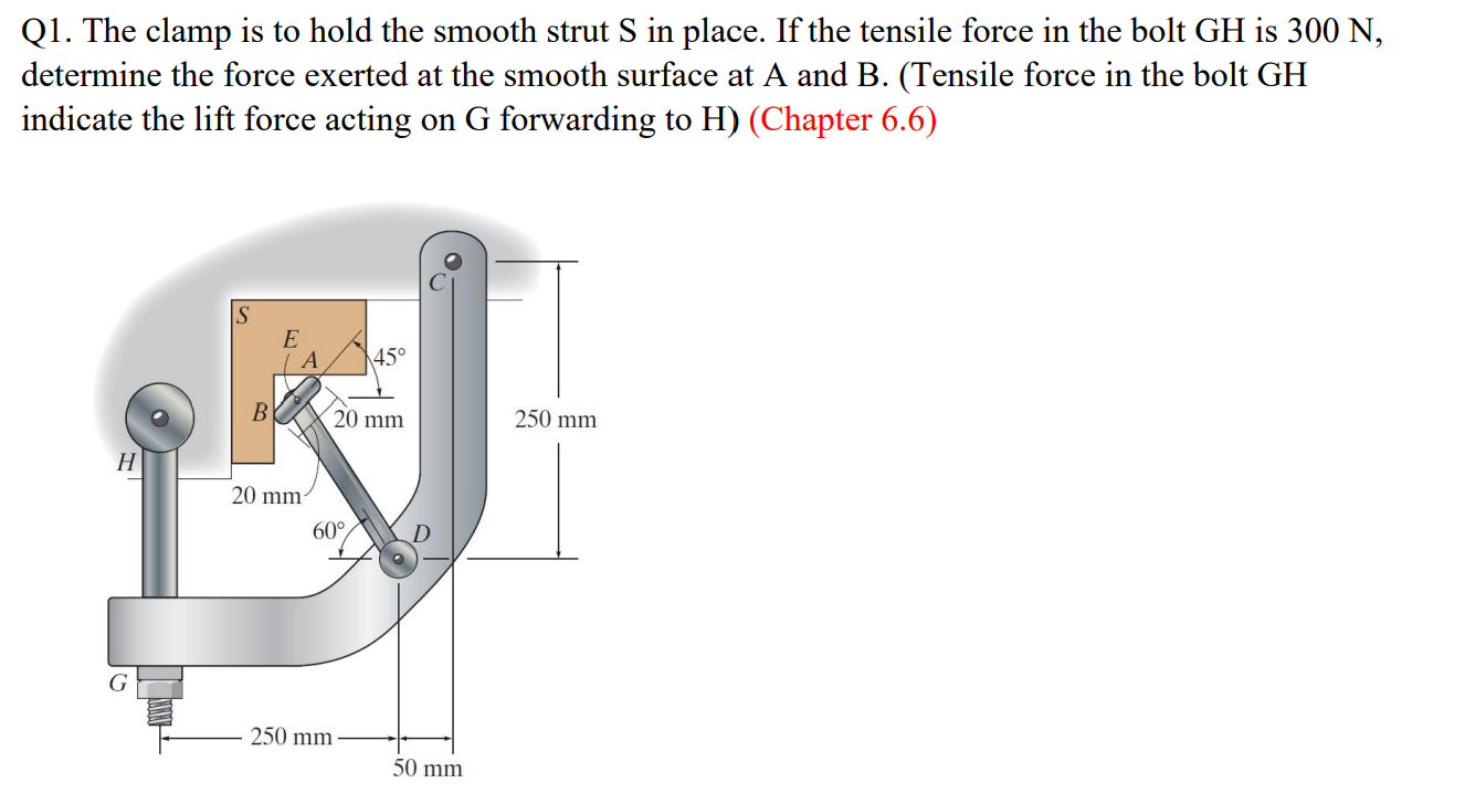 Solved Q1. The clamp is to hold the smooth strut S in place. | Chegg.com