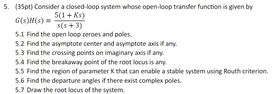 Solved (35pt) ﻿Consider a closed-loop system whose open-loop | Chegg.com