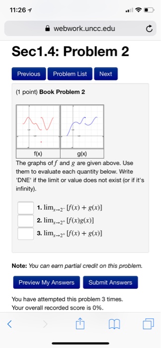 Solved 11:25 을 webwork.uncc.edu Sec1.4: Problem 1 Previous | Chegg.com
