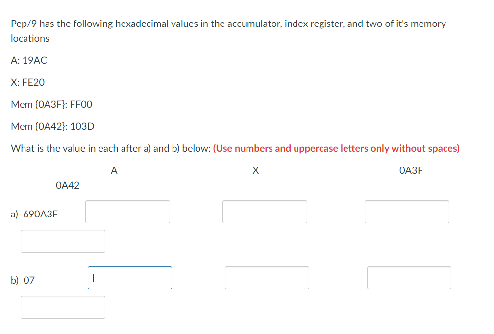 Solved Pep/9 has the following hexadecimal values in the | Chegg.com