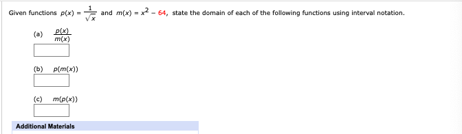 Solved Given functions p(x) = and m(x) = x2 - 64, state the | Chegg.com