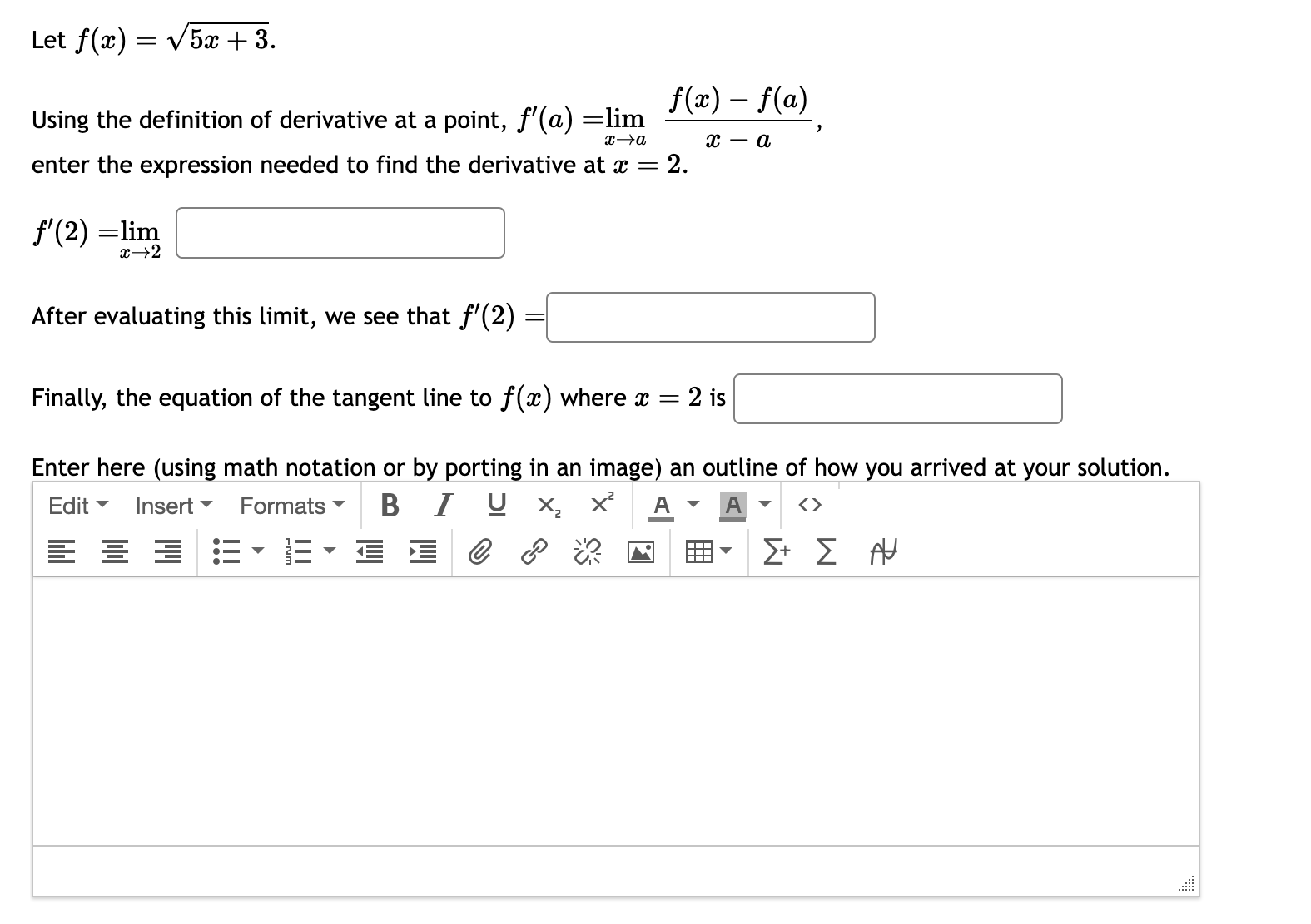 Solved Let f(x)=5x+3. Using the definition of derivative at | Chegg.com