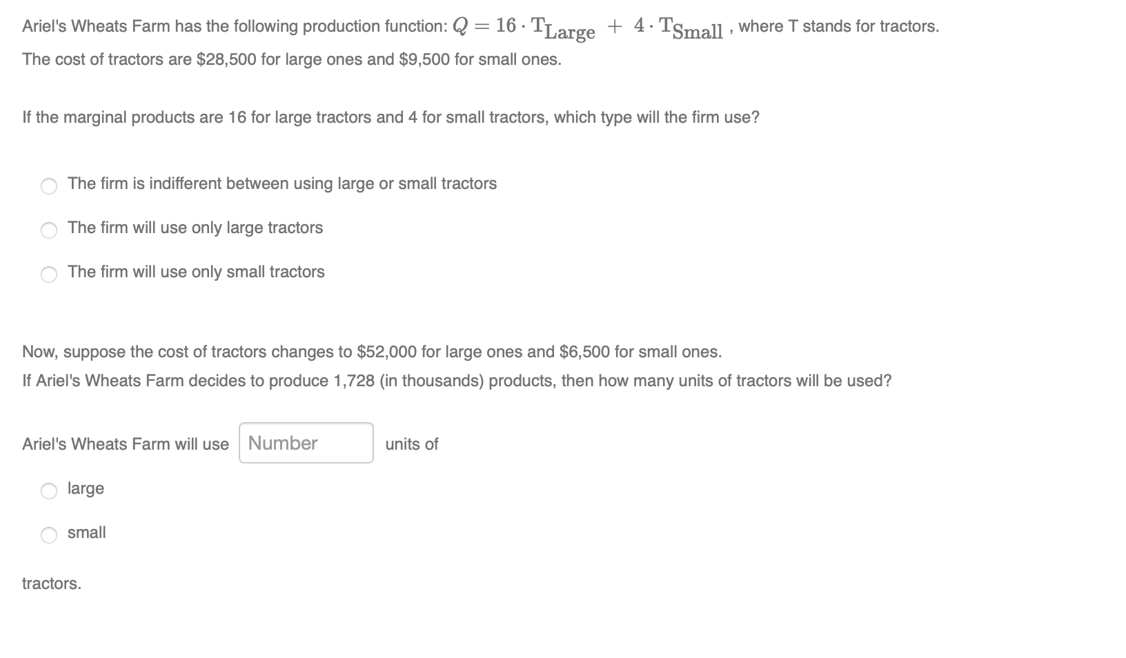 Solved + 4. TSmall , where T stands for tractors. Ariel's | Chegg.com