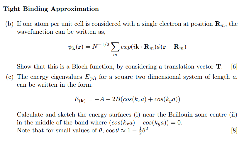 Solved Tight Binding Approximation (b) If one atom per unit | Chegg.com