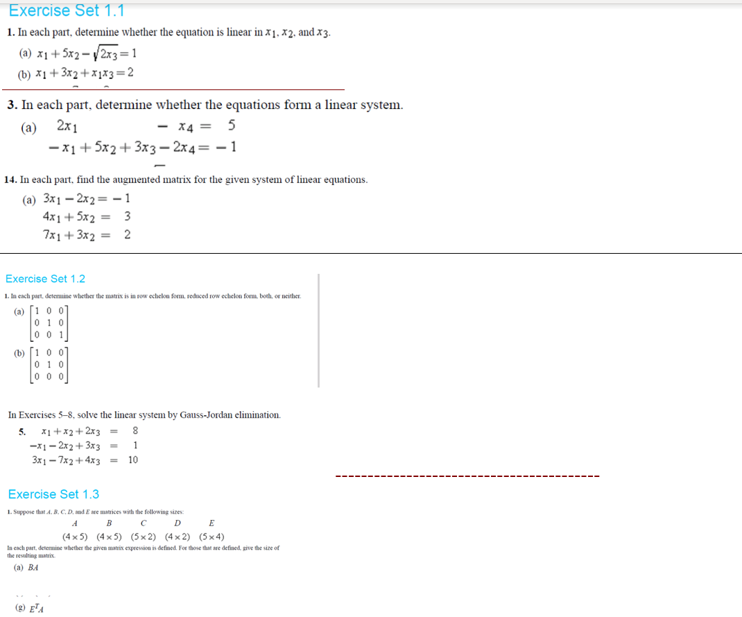 Solved Exercise Set 1.1 1. In each part, determine whether | Chegg.com