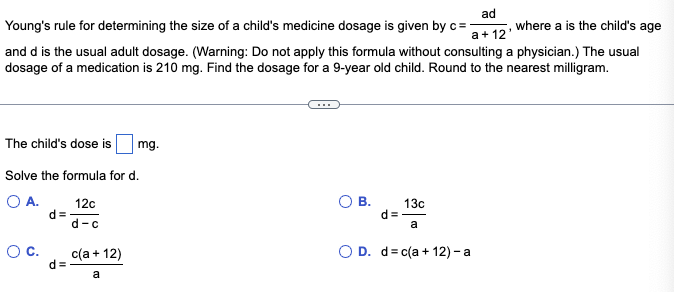 Solved Young's rule for determining the size of a child's | Chegg.com