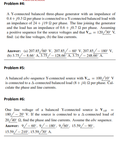 Solved Problem #4: A Y-connected balanced three-phase | Chegg.com