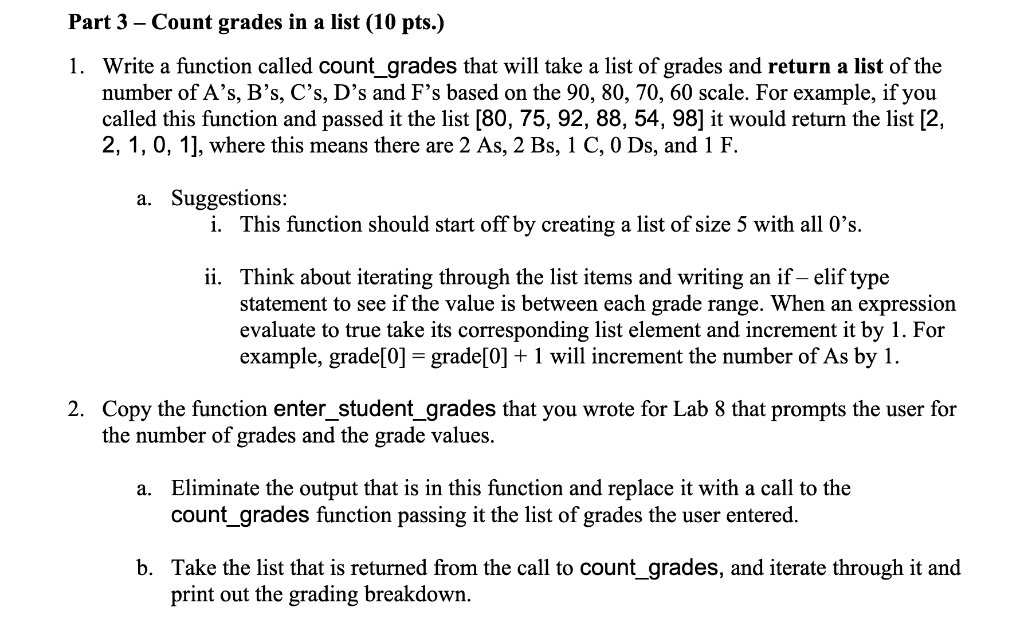 Solved Part 3 Count Grades In A List 10 Pts 1 Write A