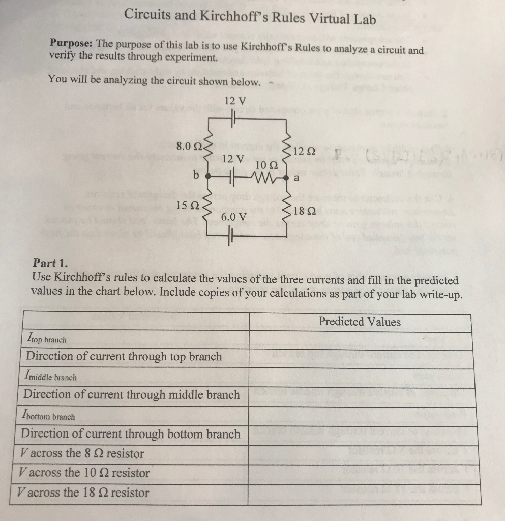 Solved Circuits and Kirchhoff's Rules Virtual Lab Purpose: | Chegg.com