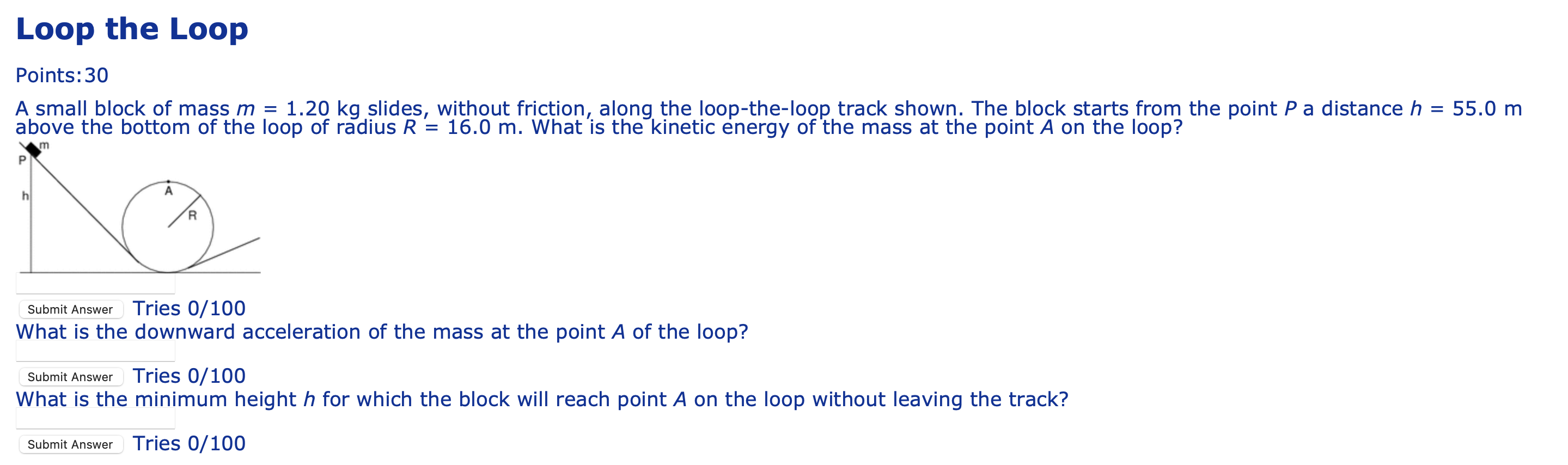 Solved A small block of mass m=1.20 kg slides, without | Chegg.com