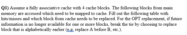 Solved Q1) Assume a fully associative cache with 4 cache | Chegg.com
