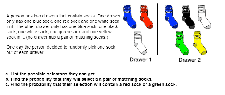 Solved A person has two drawers that contain socks. One | Chegg.com