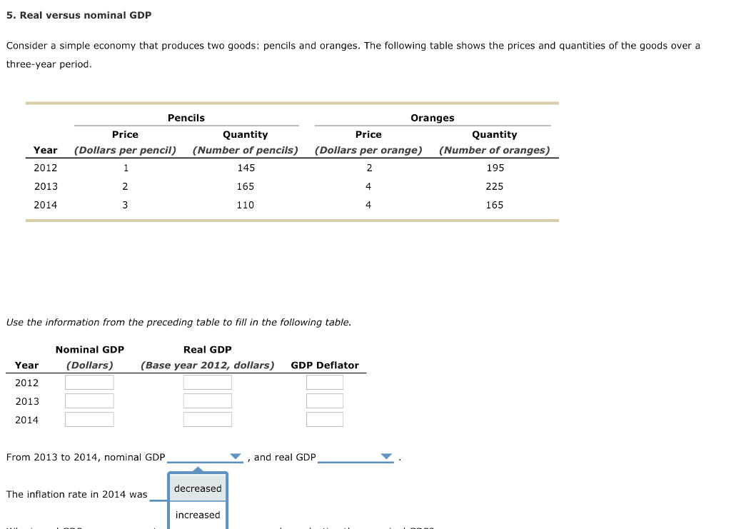 Solved 5. Real versus nominal GDP Consider a simple economy | Chegg.com