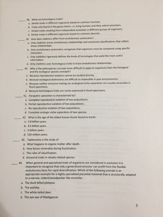 Solved What are homologous traits? Similar traits in | Chegg.com