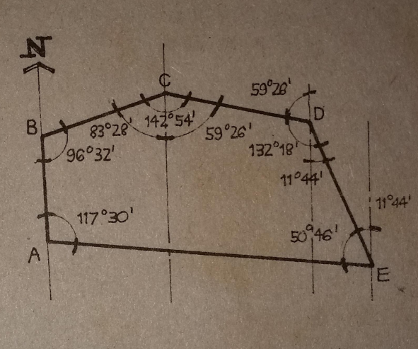 Solved The interior angles of a five side traverse are as | Chegg.com