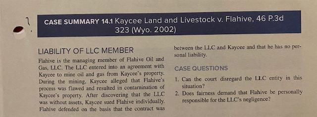 Solved 1 CASE SUMMARY 14.1 Kaycee Land and Livestock v. | Chegg.com