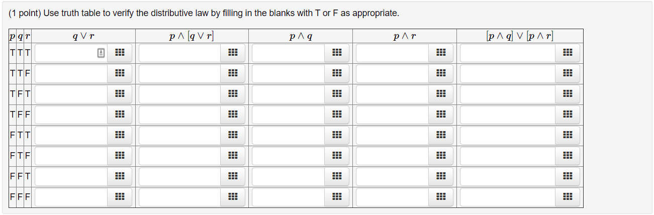 Solved (1 point) Use truth table to verify the distributive | Chegg.com