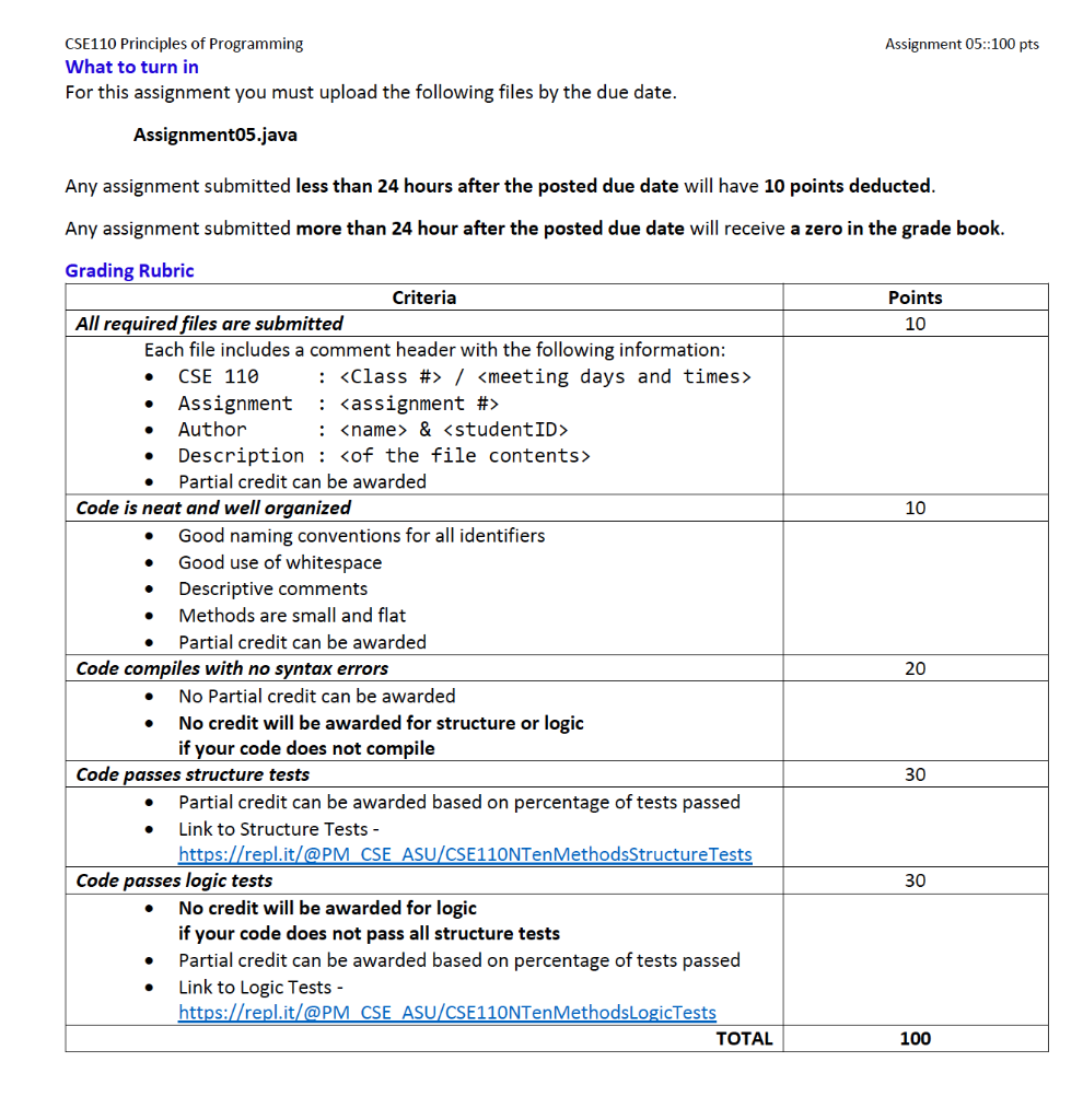 Solved public class Assignment05 { public static void | Chegg.com