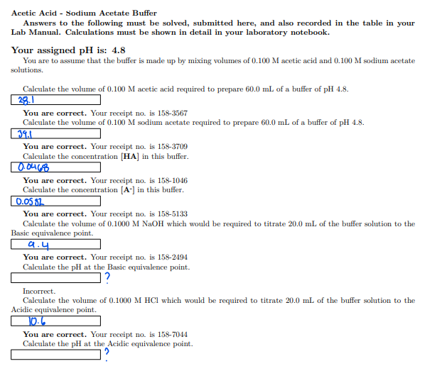 Solved Acetic Acid - Sodium Acetate Buffer Answers to the | Chegg.com