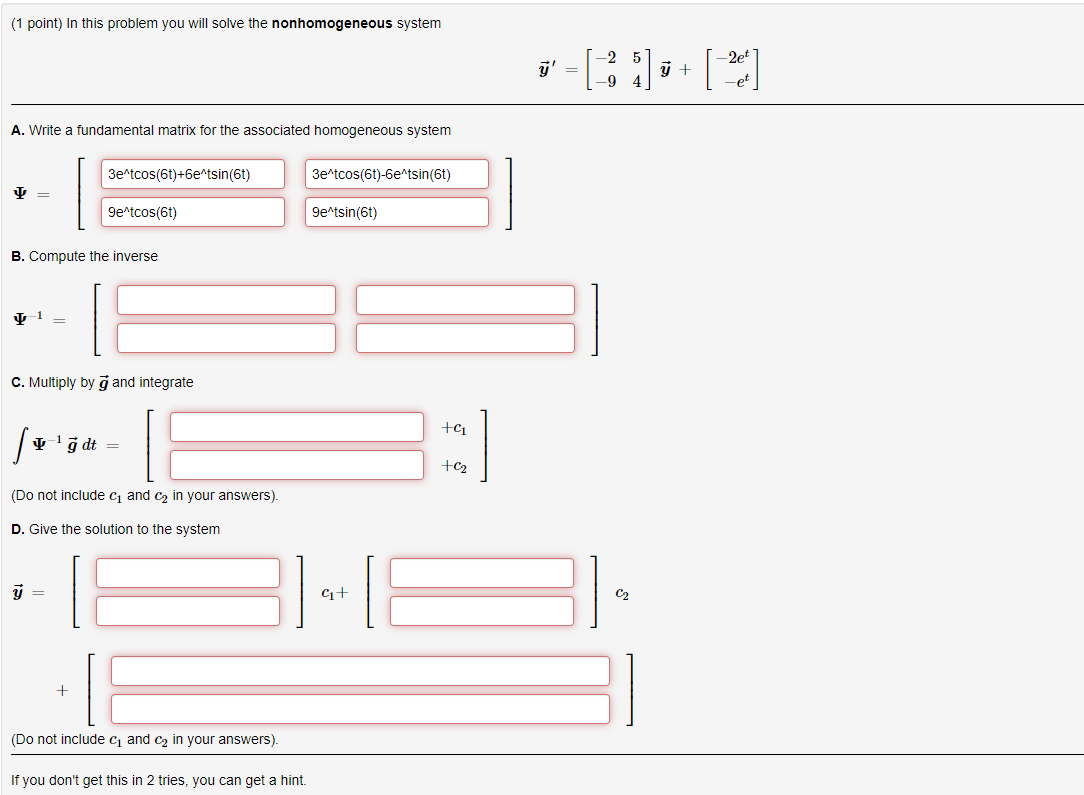 Solved (1 point) In this problem you will solve the | Chegg.com