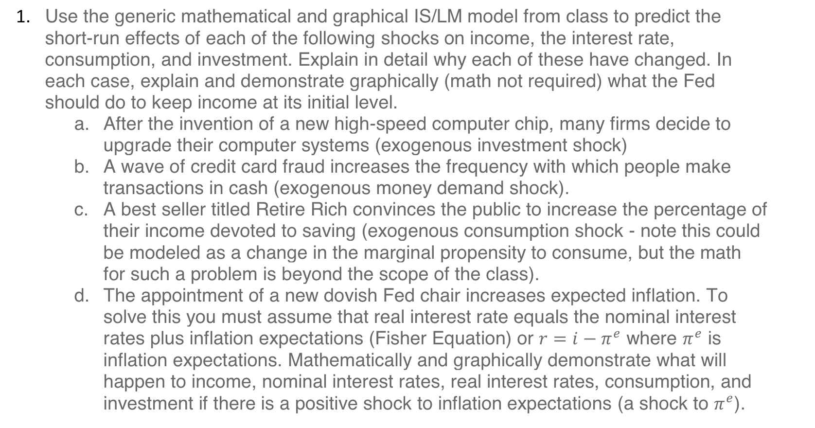 Solved 1. Use the generic mathematical and graphical IS/LM | Chegg.com