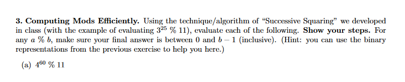 Solved Computing Mods Efficiently. Using the | Chegg.com