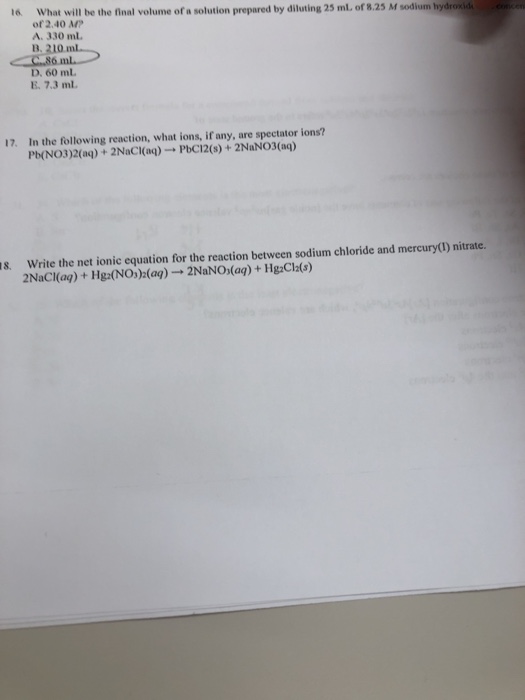 Solved lo What will be the final volume of a solution | Chegg.com