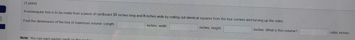Solved (1 point) A rectangular box is to be made from a | Chegg.com