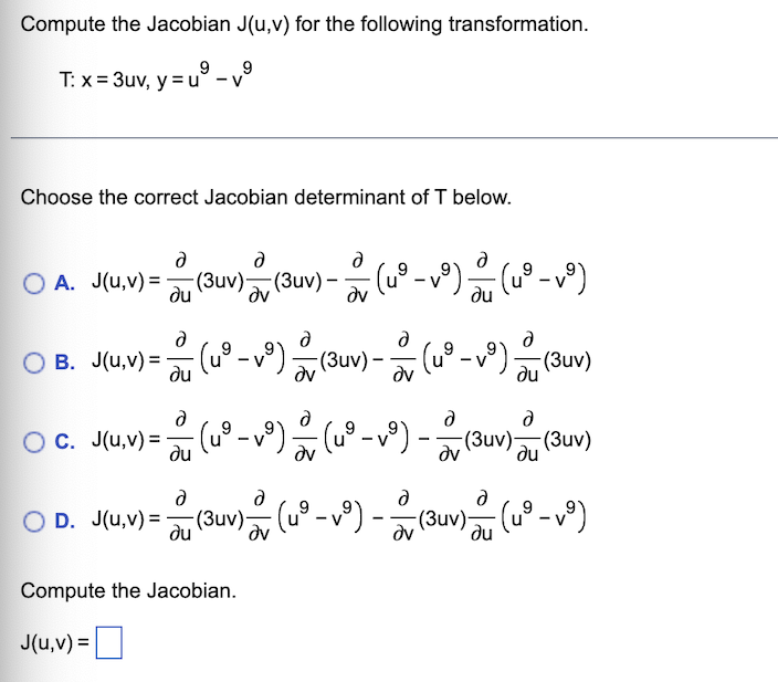 Solved Compute the Jacobian J(u,v) for the following | Chegg.com