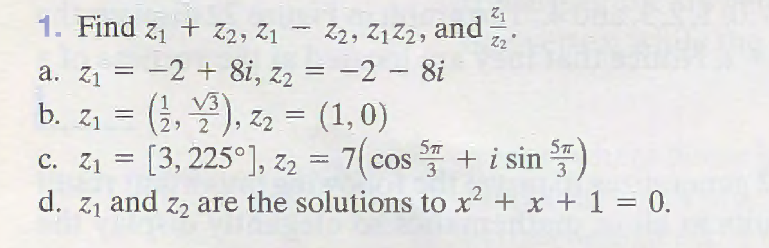 Solved 1. Find z1+z2,z1−z2,z1z2, and z2z1. a. | Chegg.com