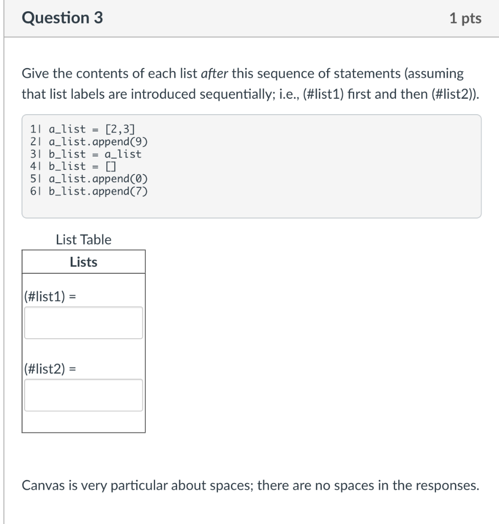 Give the contents of each list after this sequence of | Chegg.com