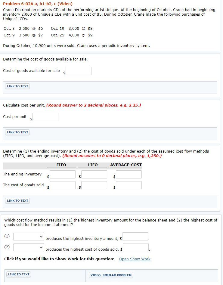 Solved Problem 6-02A a, b1-b2, с (Video) Crane Distribution | Chegg.com