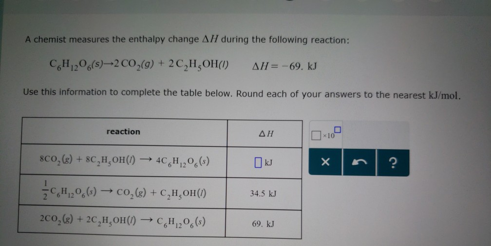 Solved A chemist measures the enthalpy change Δ/l during the | Chegg.com