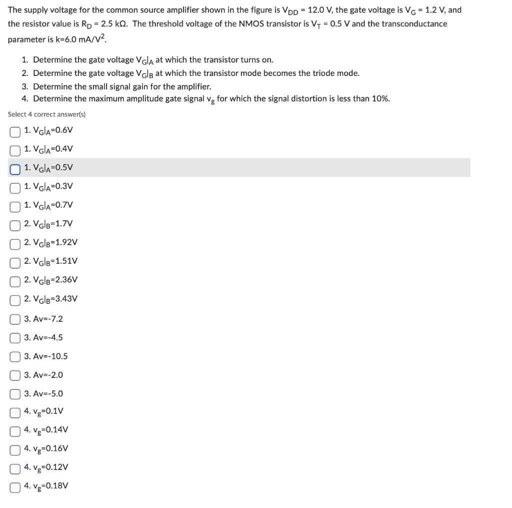 Solved The supply voltage for the common source amplifier | Chegg.com