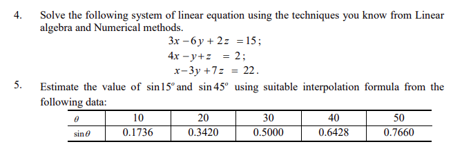 Solved 4. Solve the following system of linear equation | Chegg.com