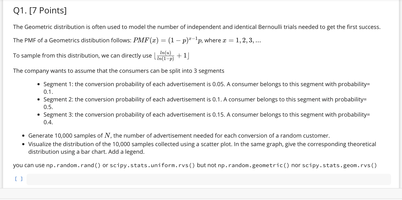 Q1. [7 Points] The Geometric distribution is often | Chegg.com