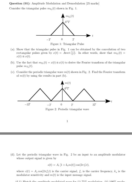 Solved: Question (01): Amplitude Modulation And Demodulati... | Chegg.com