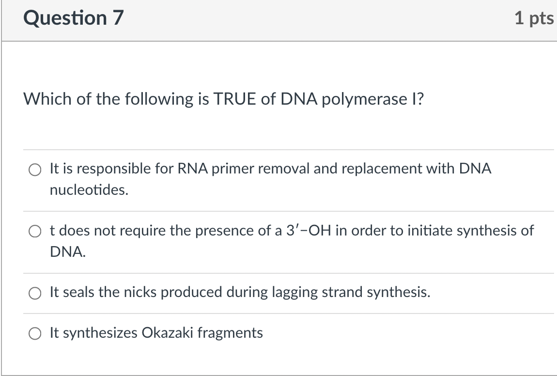 Solved Which of the following is TRUE of DNA polymerase I? | Chegg.com