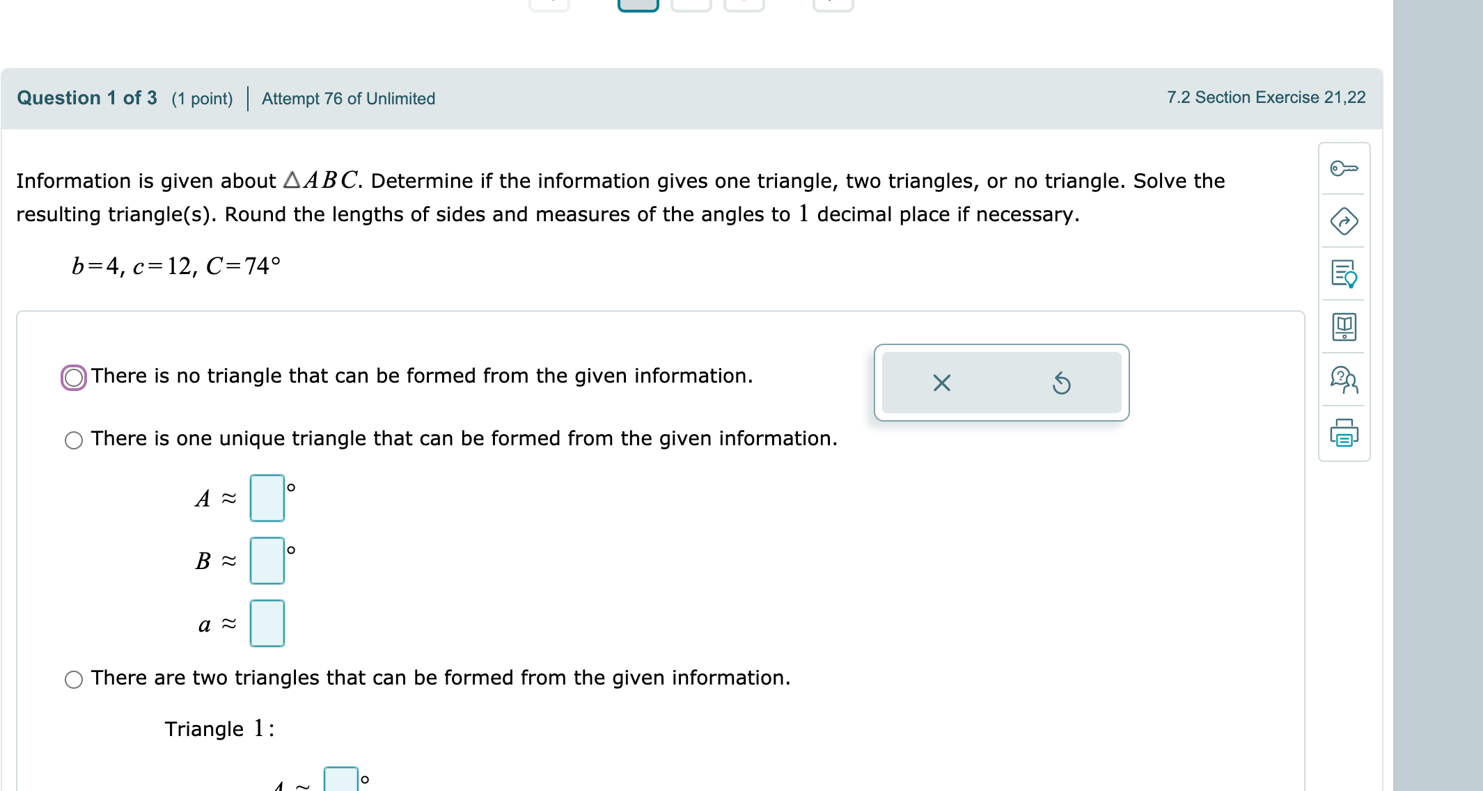 Solved . U Question 1 of 3 (1 point) | Attempt 76 of | Chegg.com