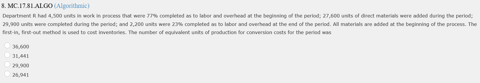 Solved 8. MC.17.81.ALGO (Algorithmic) Department R had 4,500 | Chegg.com
