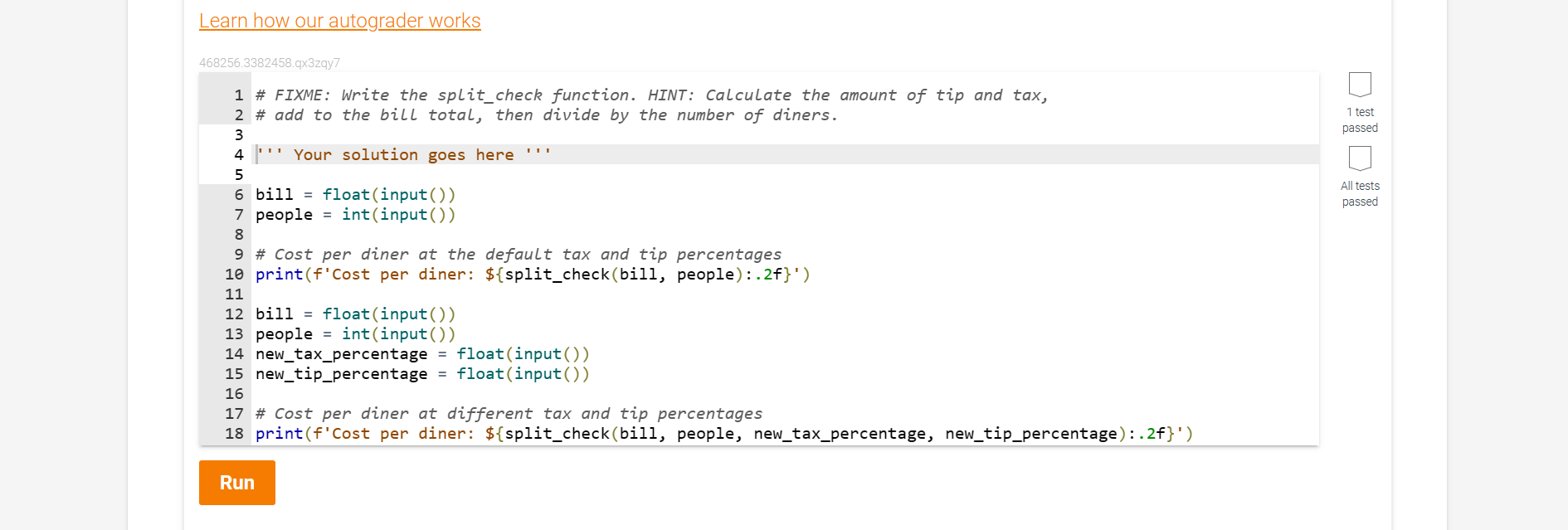 Solved In python please and thank you!Write a split_check | Chegg.com