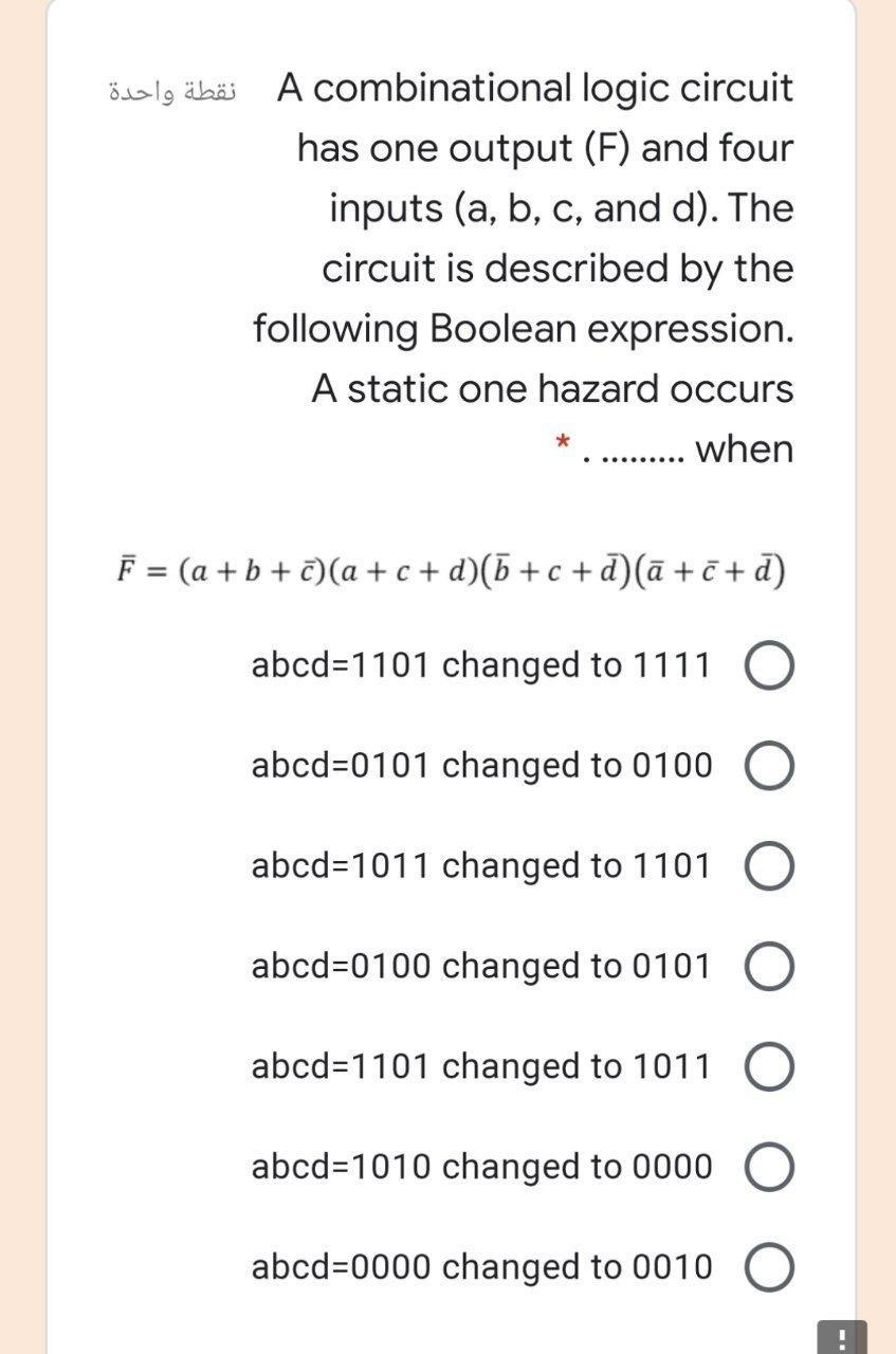 Solved نقطة واحدة A combinational logic circuit has one | Chegg.com