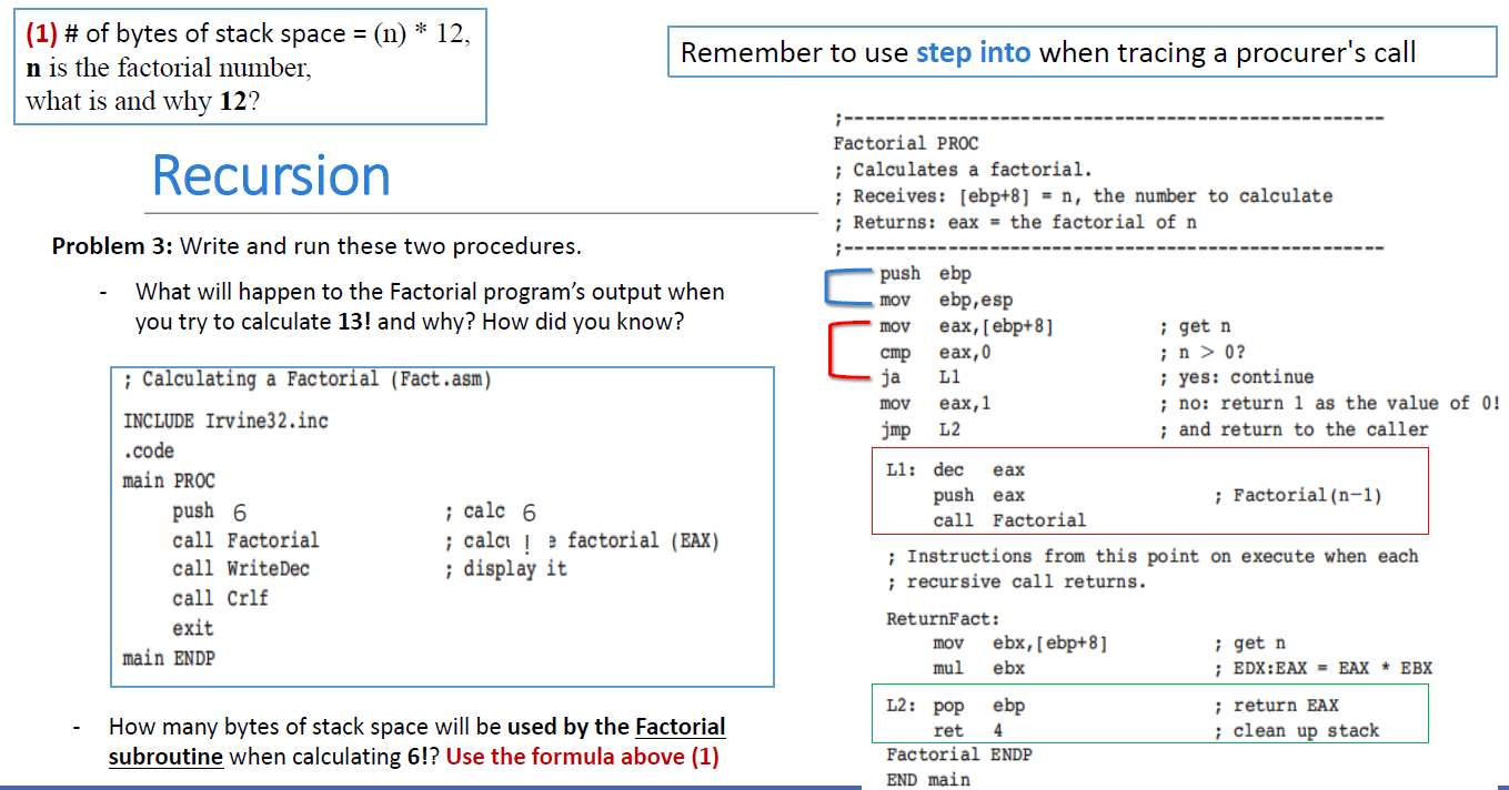 Solved (1) # of bytes of stack space = (n) * 12, n is the | Chegg.com