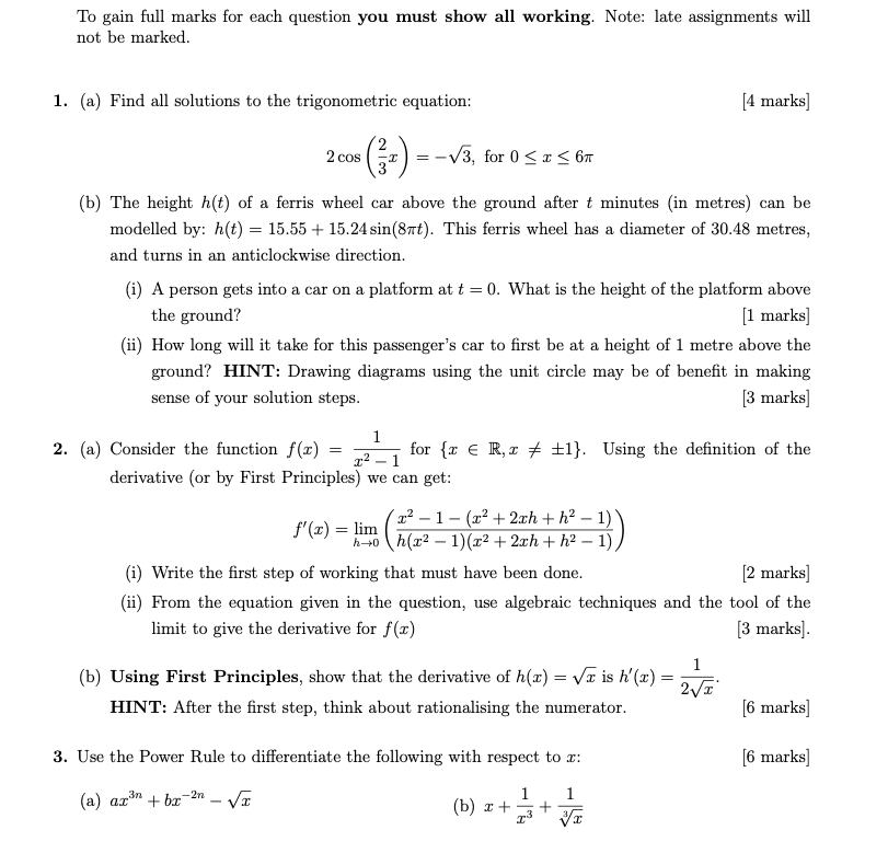 Solved To gain full marks for each question you must show | Chegg.com