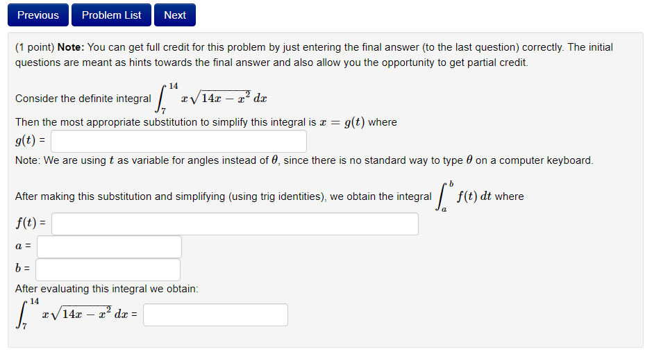 Solved 1 point) Note: You can get full credit for this | Chegg.com