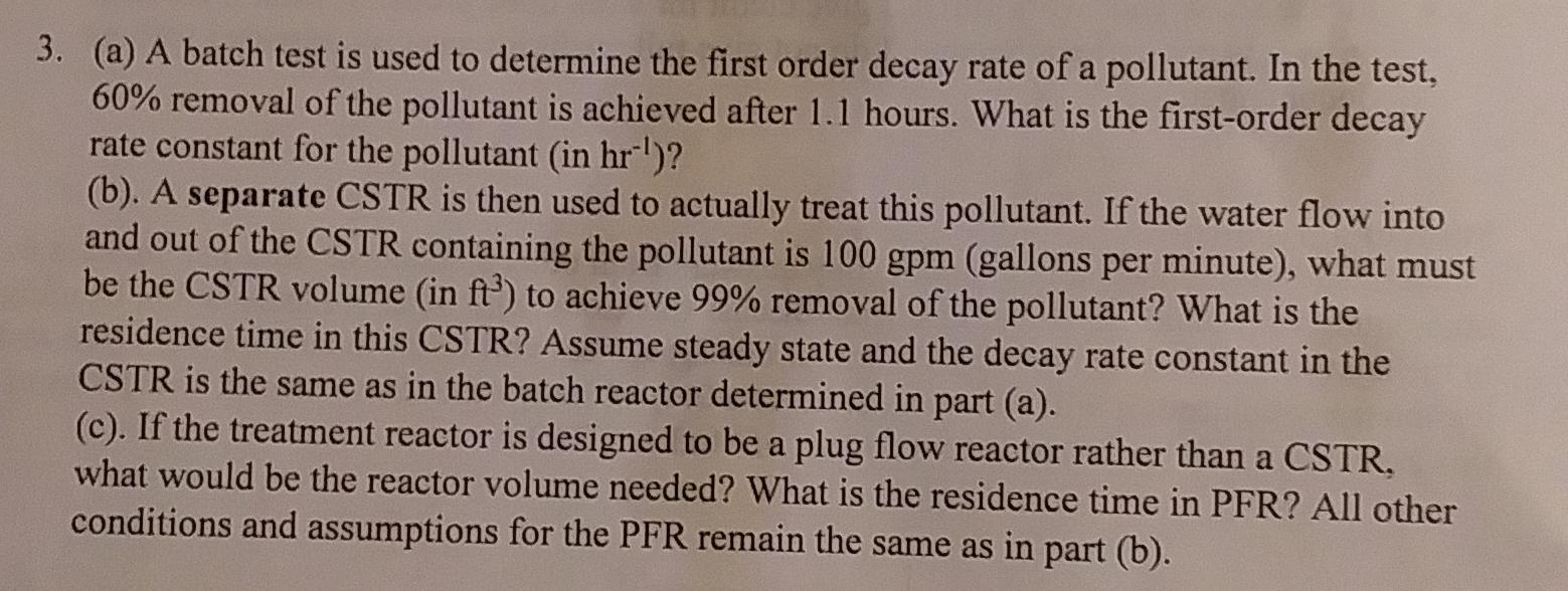 Solved 3. (a) A batch test is used to determine the first | Chegg.com