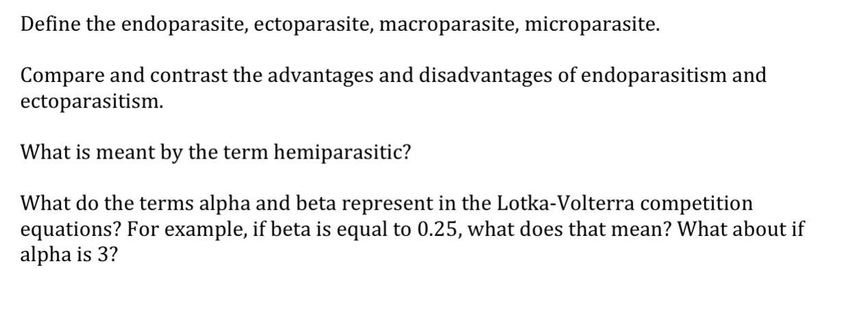 Solved Define the endoparasite, ectoparasite, macroparasite, | Chegg.com