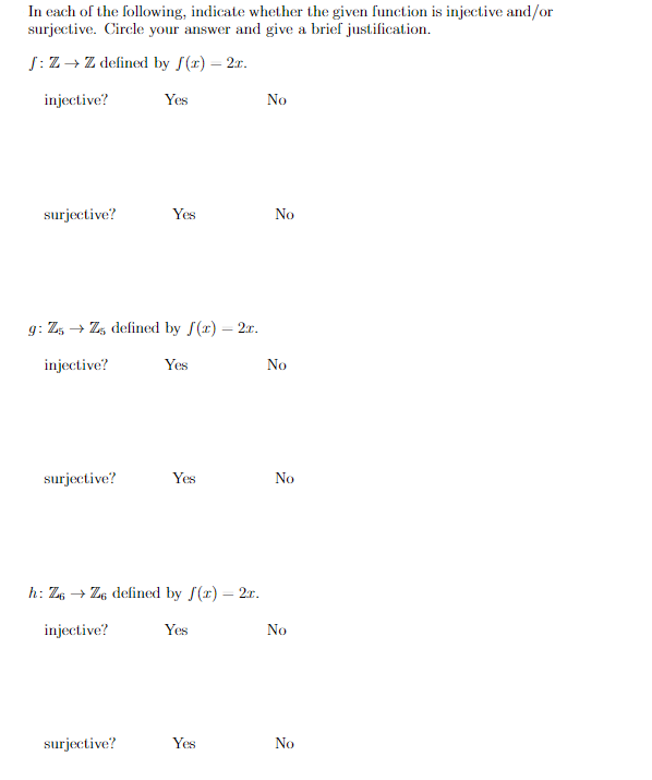 Solved In each of the following, indicate whether the given | Chegg.com