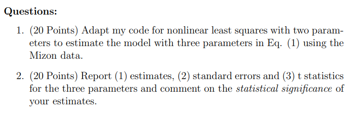Problem 1 (Nonlinear least squares, NLS.) (60 Points) | Chegg.com